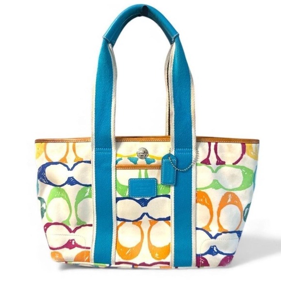 Coach | Bags | Coach Multicolor Signature C Canvas Leather Trim Tote ...